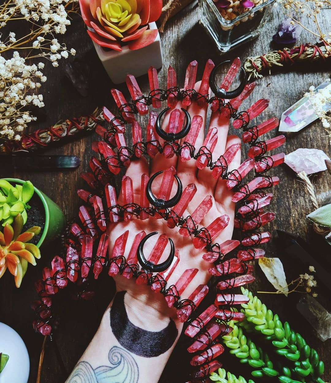 Luna VAMPIRE BLOOD Red Quartz. Witch Crown. Festival Crown. - Etsy