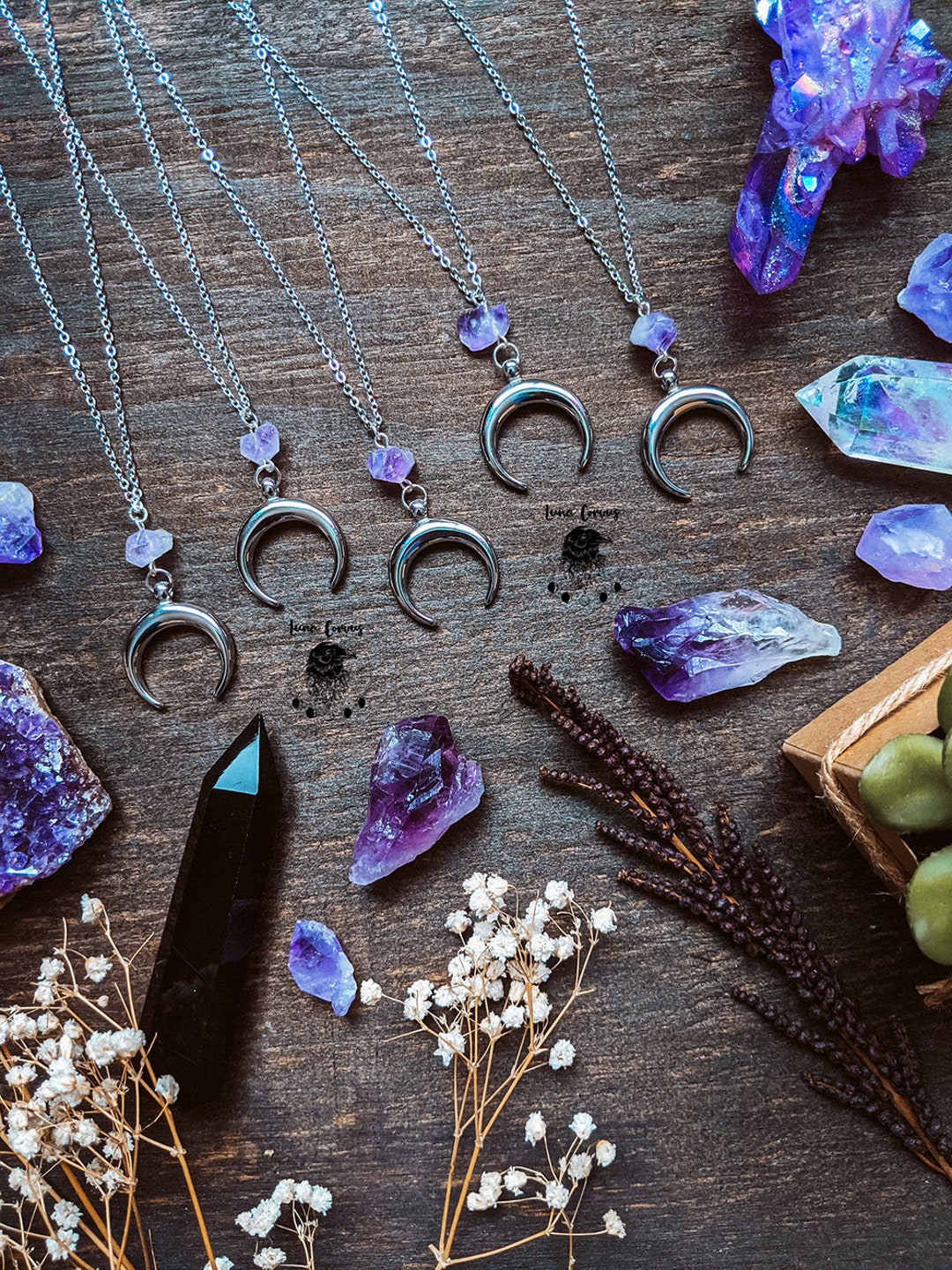 LUNATHYST - Amethyst Moon Pendant ~ Moon Charm. Amethyst. Witch ...