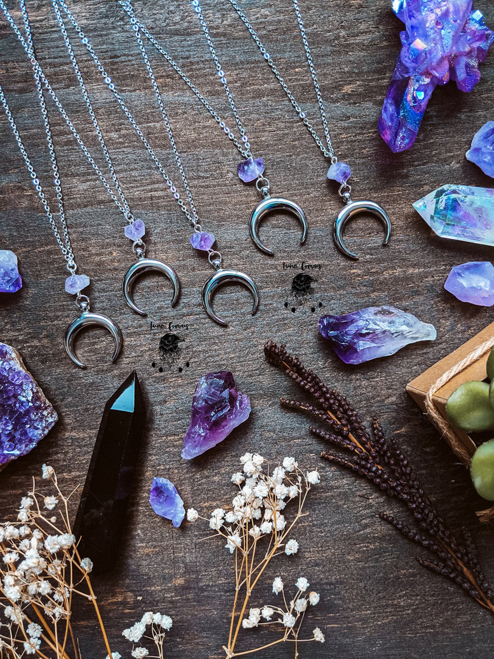 LUNATHYST Amethyst Moon Pendant Moon Charm. Amethyst. - Etsy