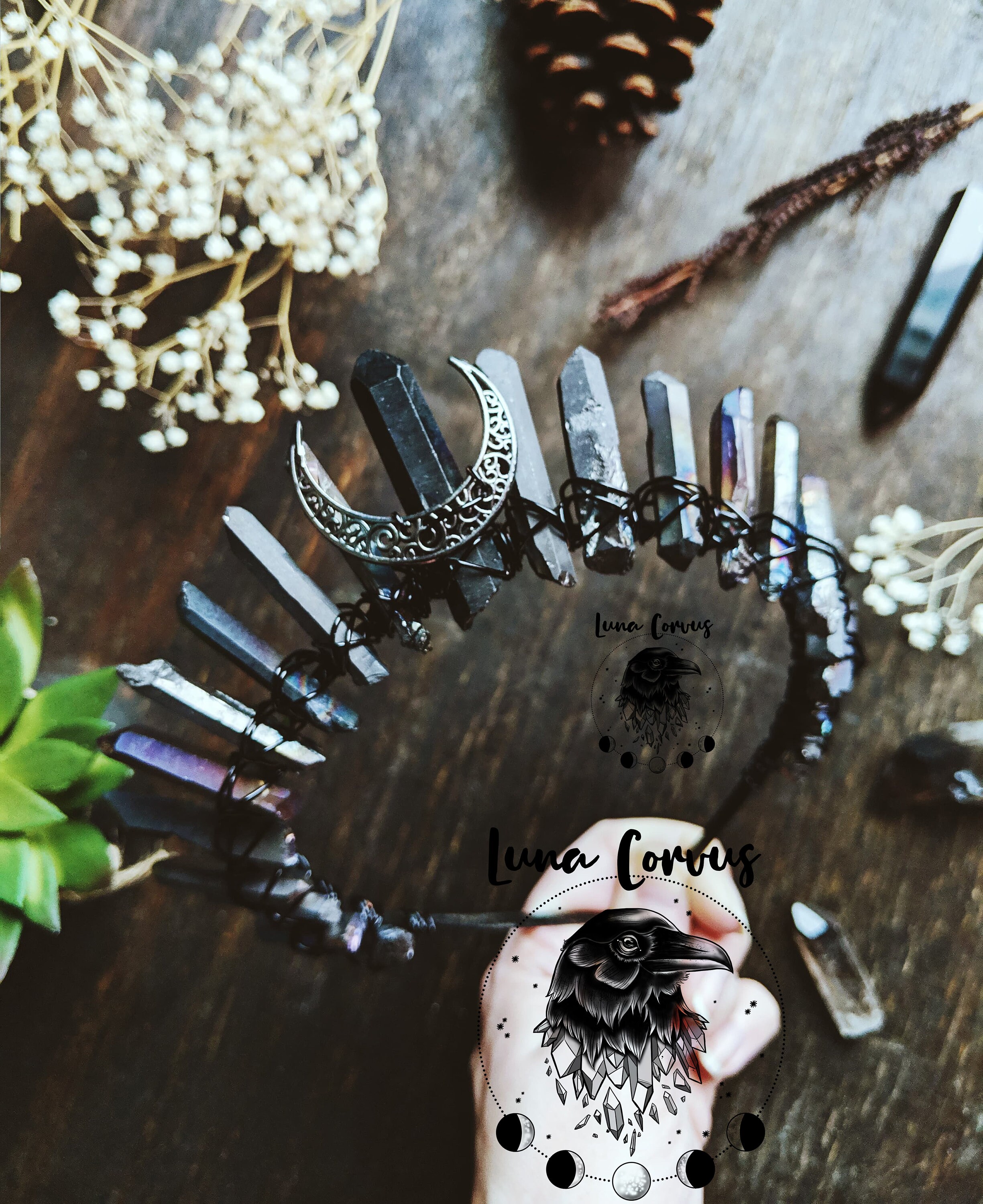 Luna BLACK DUST Moon. Witch Crown. Goth Crown. Quartz. | Etsy