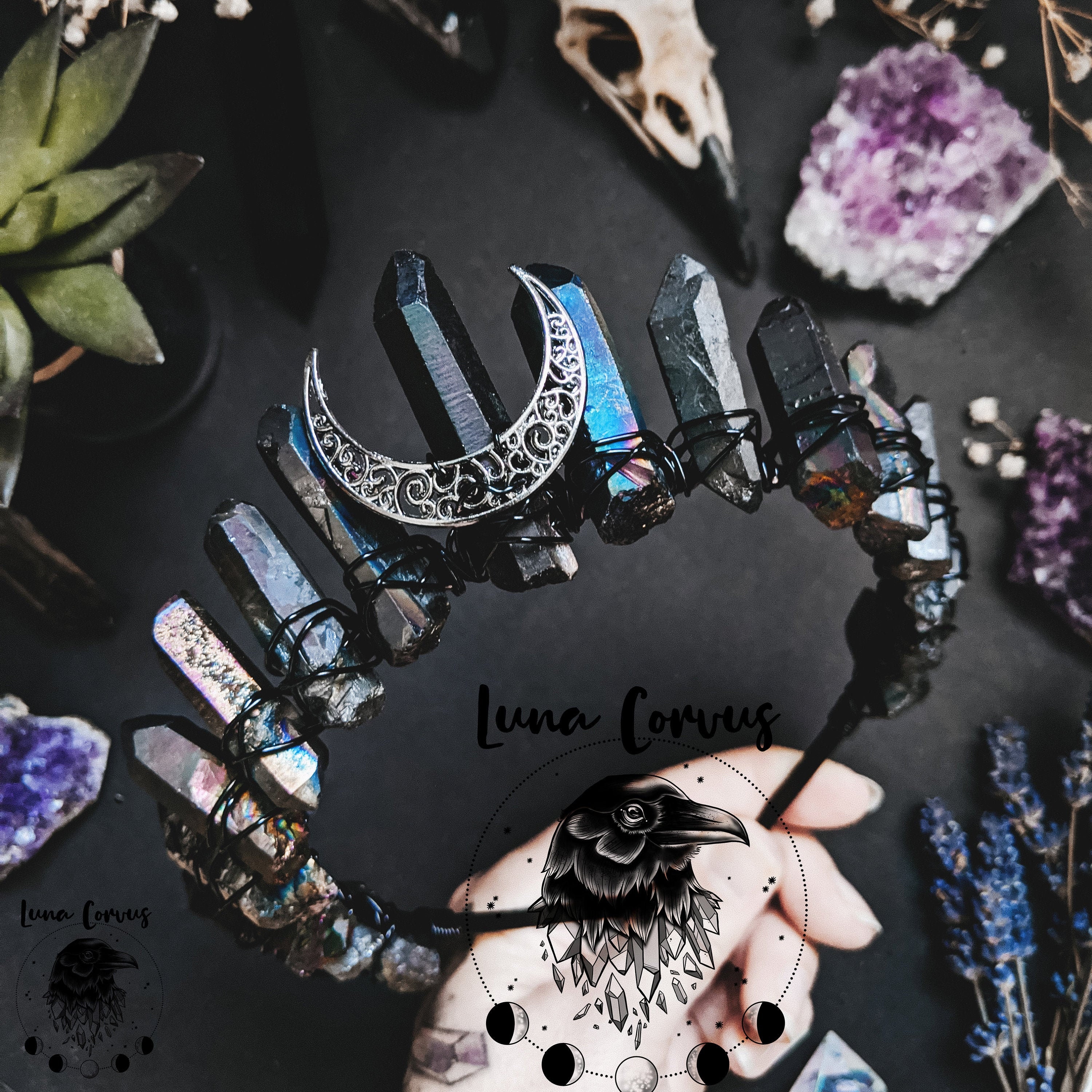 Luna BLACK DUST Moon. Witch Crown. Gothic Crown. Quartz. - Etsy