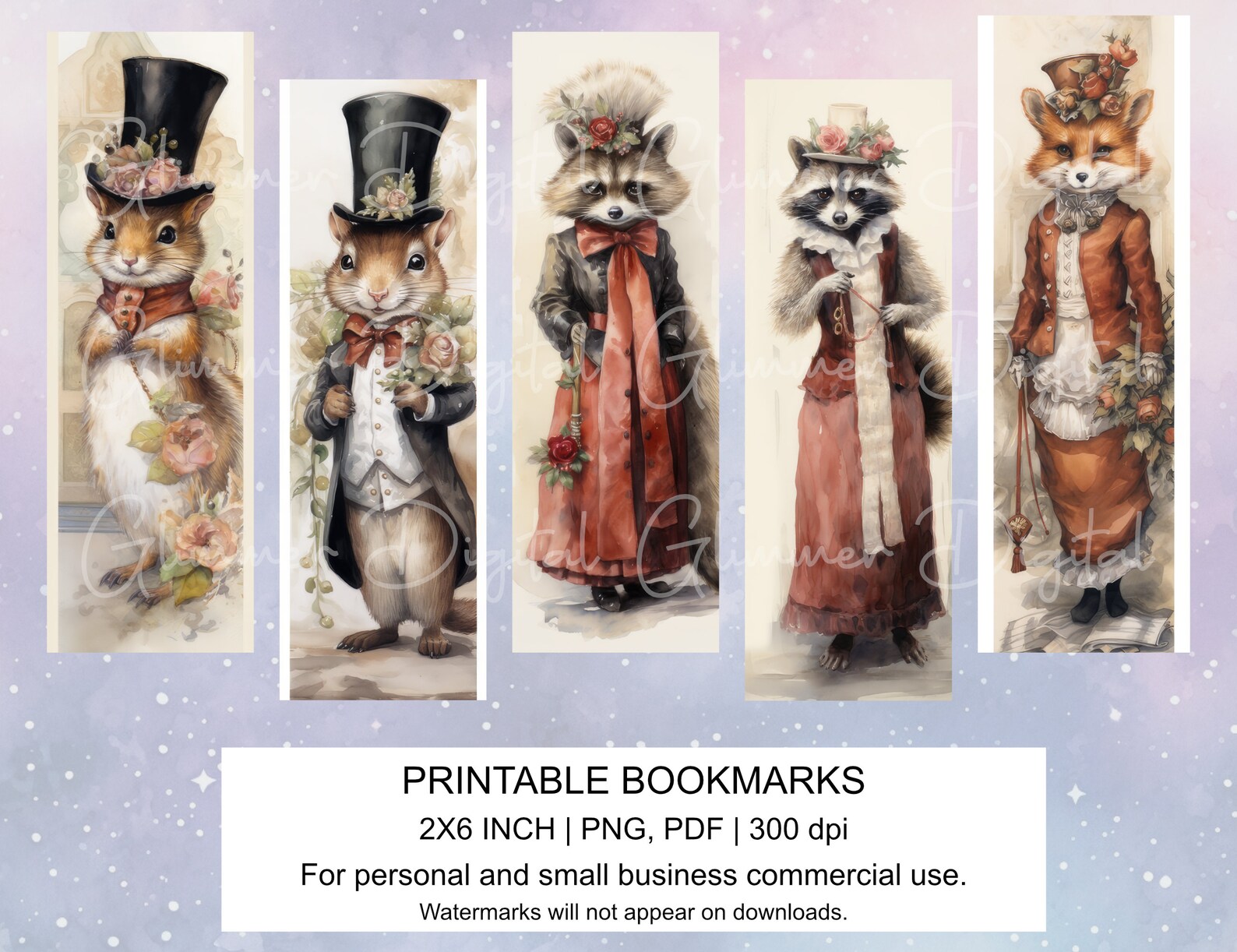 12 Victorian Animal Bookmarks Woodland Animals Bookmark Set Printable ...