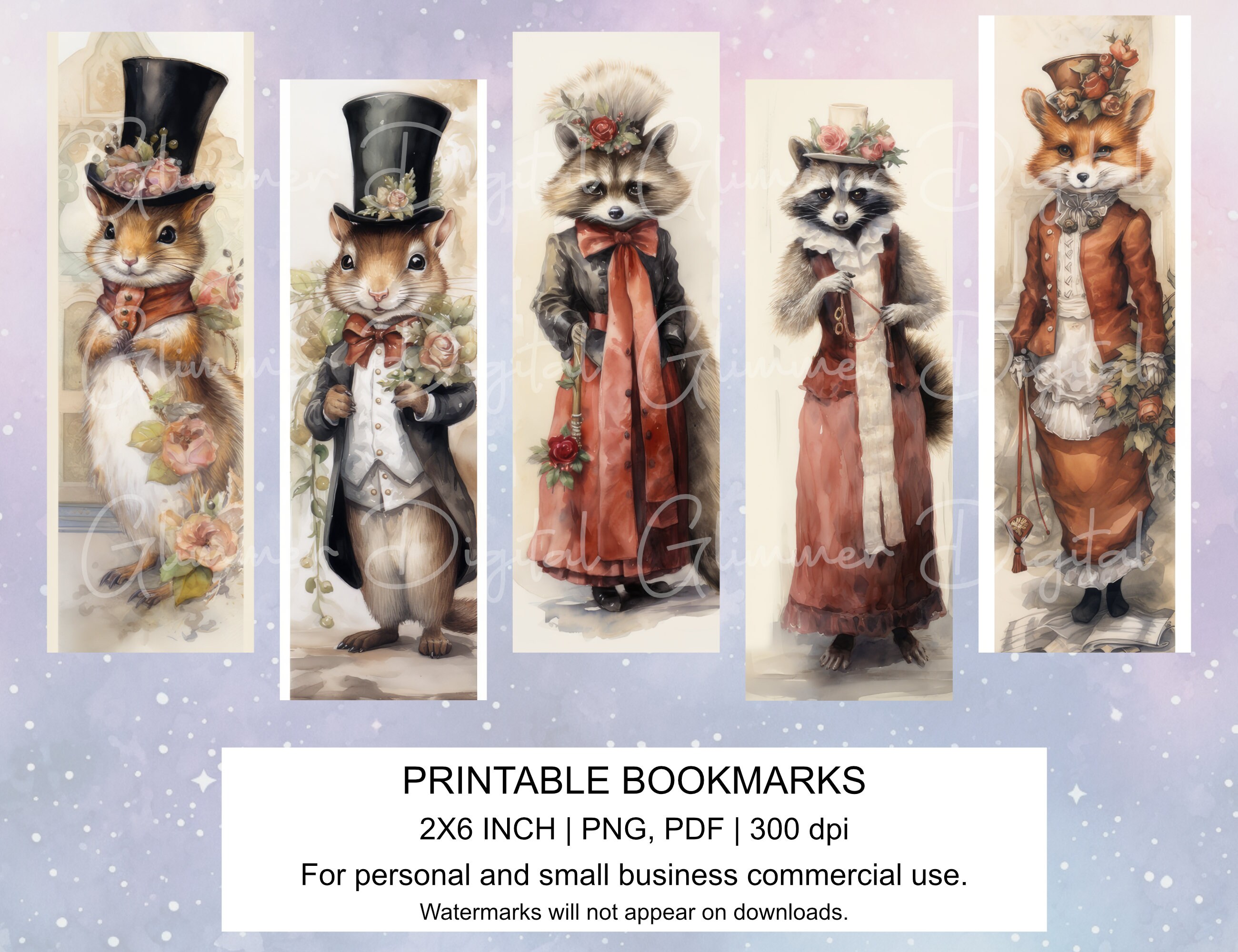 12 Victorian Animal Bookmarks Woodland Animals Bookmark Set Printable ...