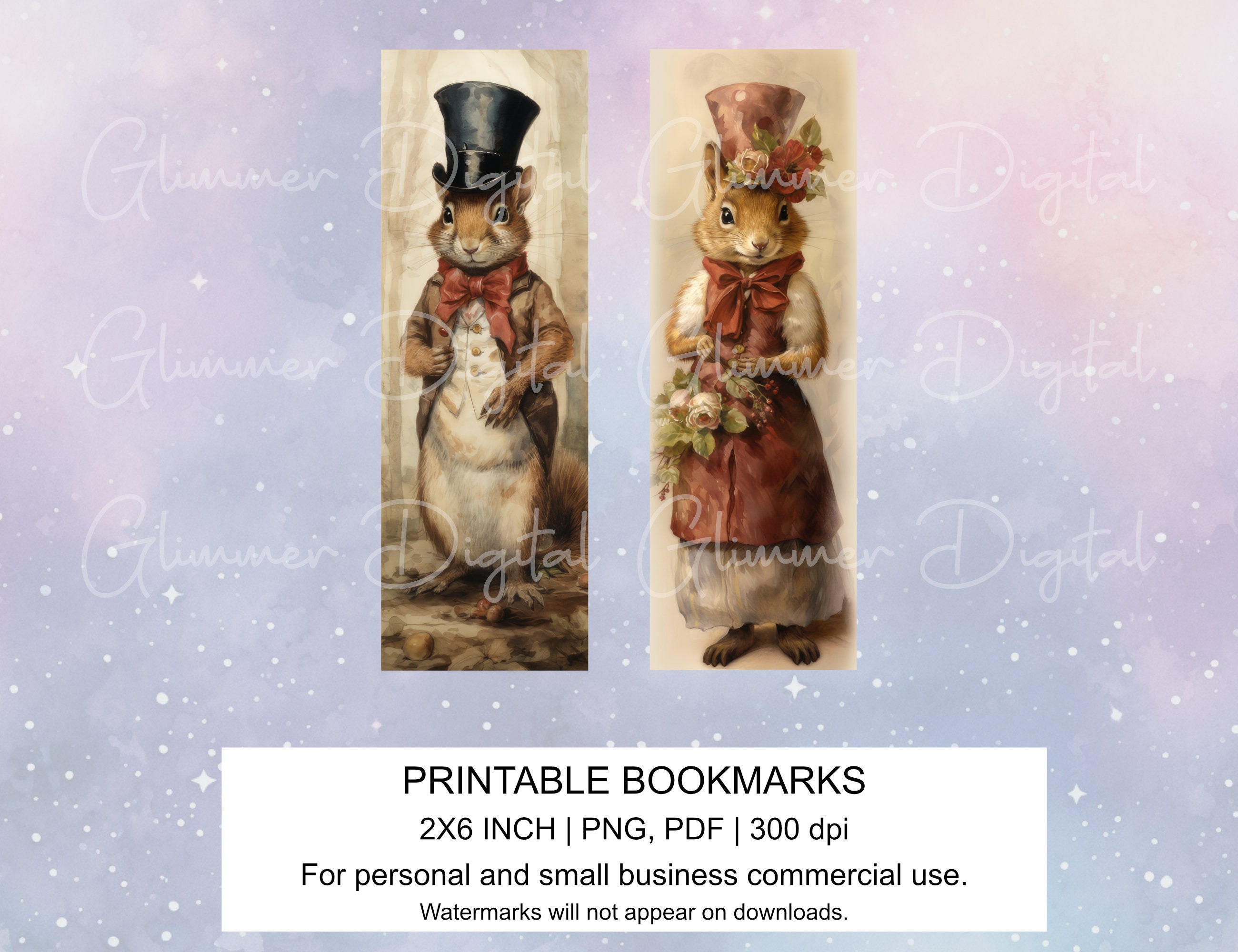 12 Victorian Animal Bookmarks Woodland Animals Bookmark Set Printable ...