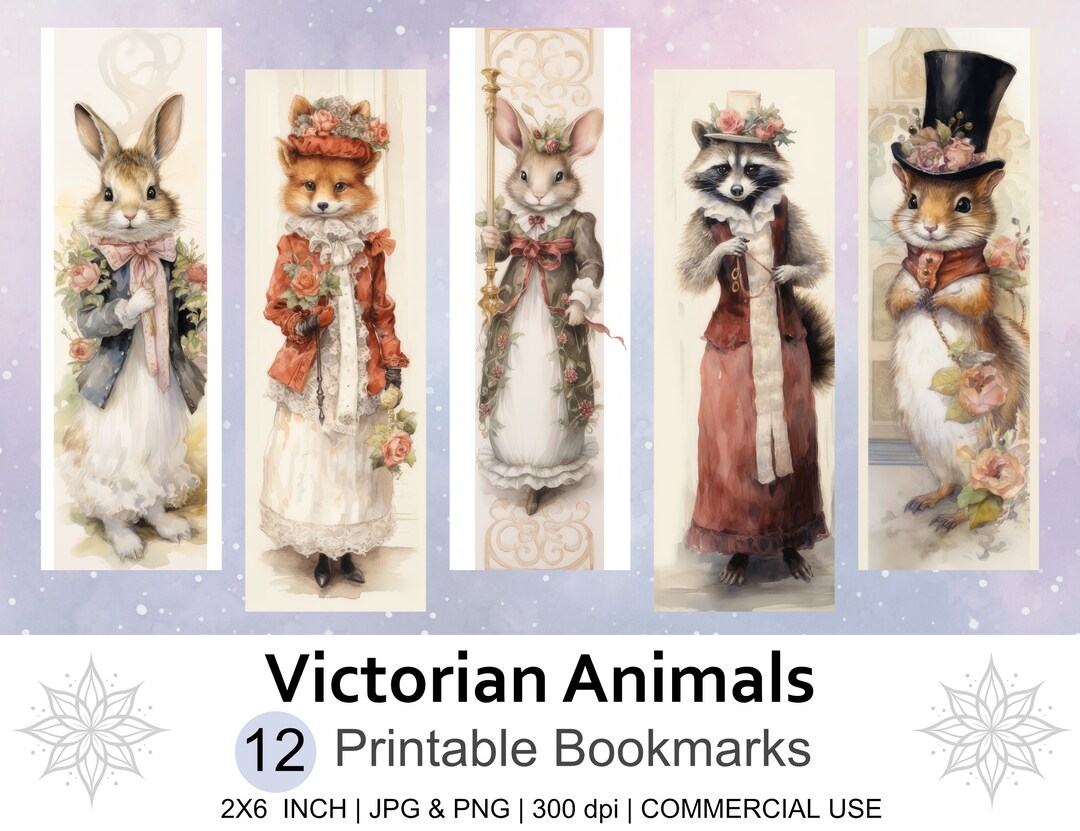 12 Victorian Animal Bookmarks - Woodland Animals Bookmark Set ...