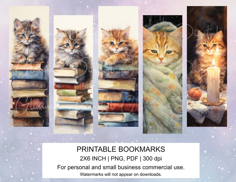 Cat Bookmarks PNG M Set of 20 Printable Bookmarks for Sublimation ...