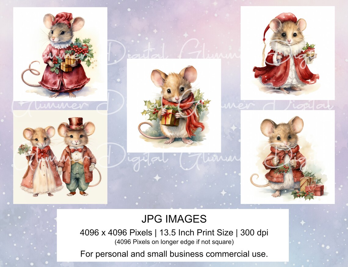 10 Christmas Mice High-quality JPG Clipart Images - Digital Download ...
