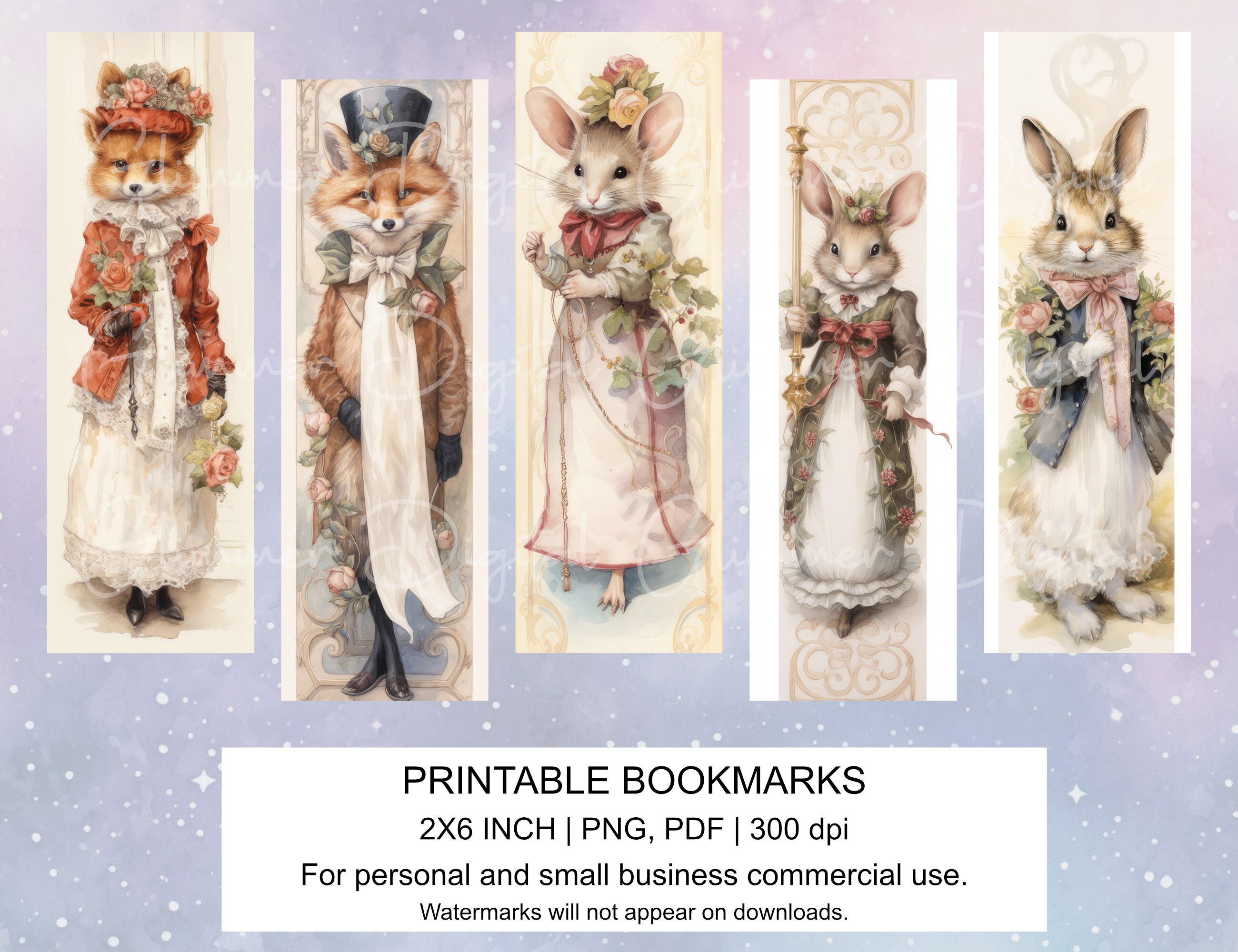12 Victorian Animal Bookmarks Woodland Animals Bookmark Set Printable ...