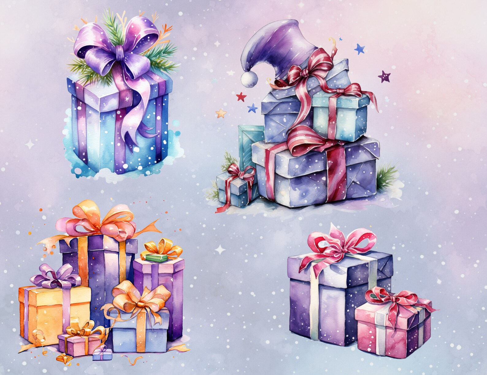 Christmas Gift Clipart 20 PNG Watercolor Classic Christmas Clipart ...