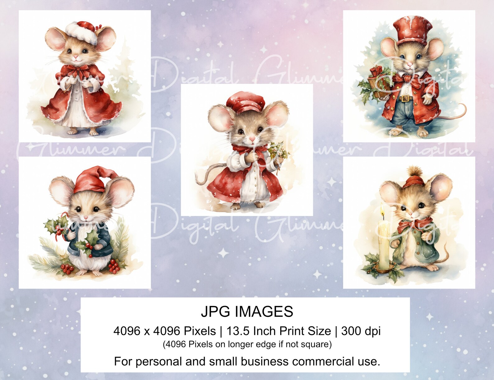 10 Christmas Mice High-quality JPG Clipart Images - Digital Download ...