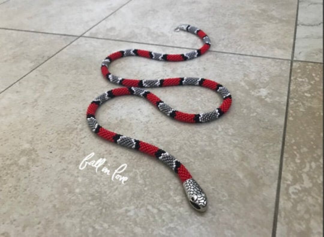 Beaded Snake Necklace - Bead Crochet Reptile Jewelry - Snake Skin ...
