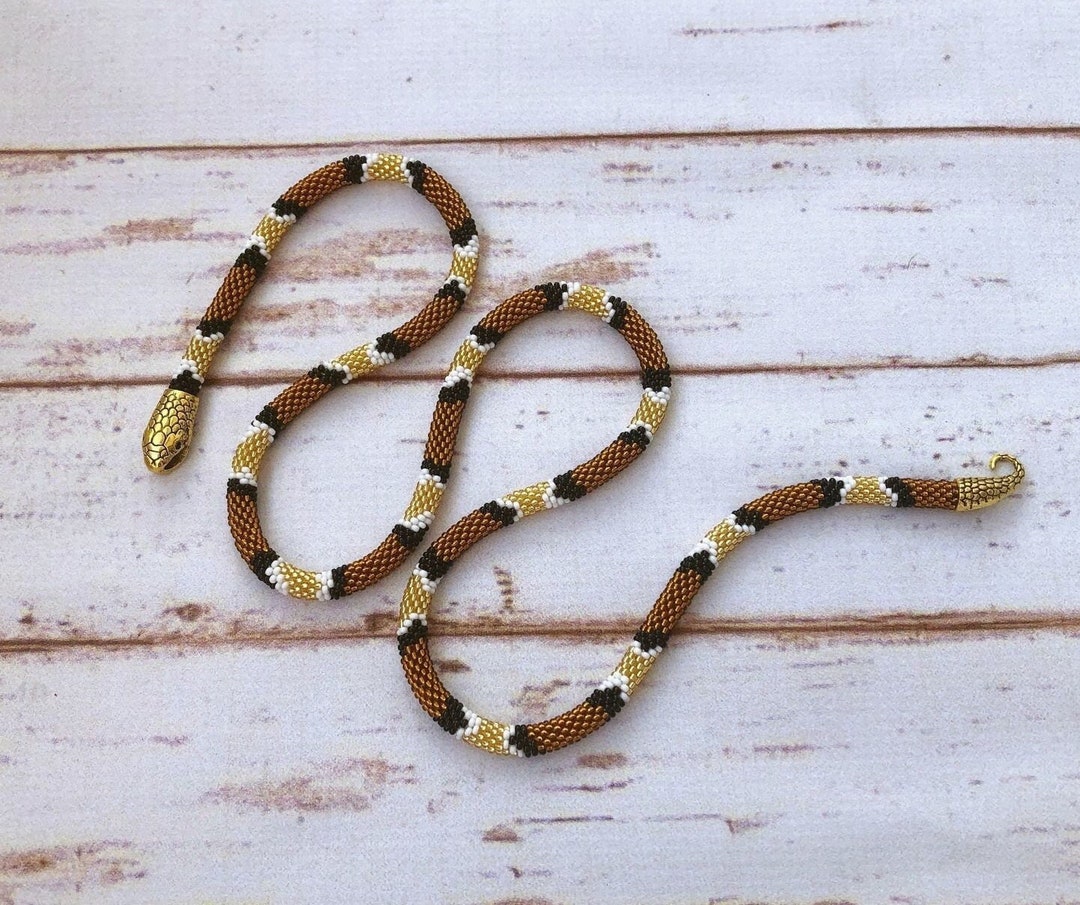 Beaded Snake Necklace - Bead Crochet Reptile Jewelry - Snake Skin ...