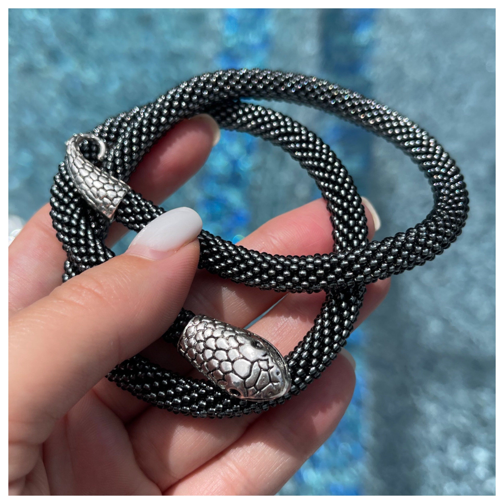 Beaded Snake Head Clasp Necklace Bead Crochet Reptile Jewelry Snake ...