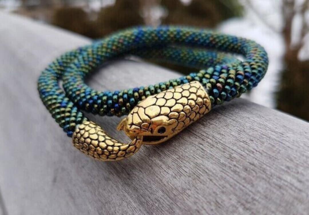 Beaded Snake Necklace Crochet Reptile Jewelry Snake Skin Layered Rope ...