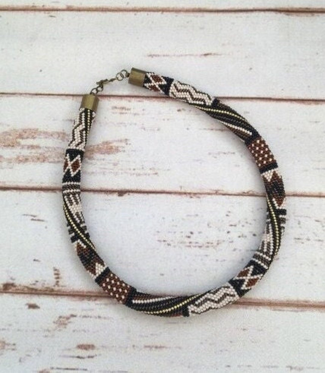 Beaded Seeds PATCHWORK Necklace - Coffee Celtic Native Americans Bead ...