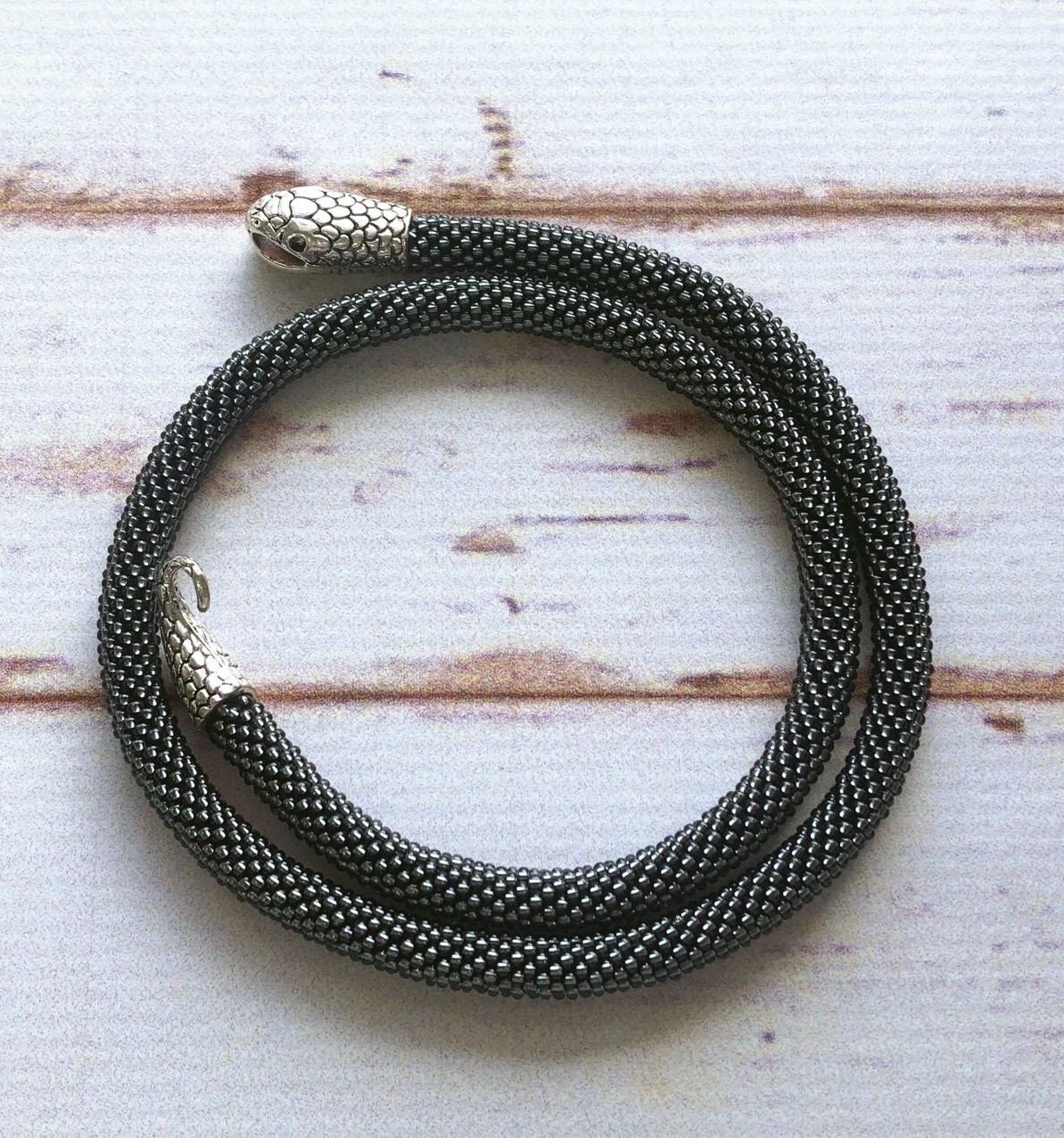 Beaded Snake Head Clasp Necklace Bead Crochet Reptile Jewelry Snake ...