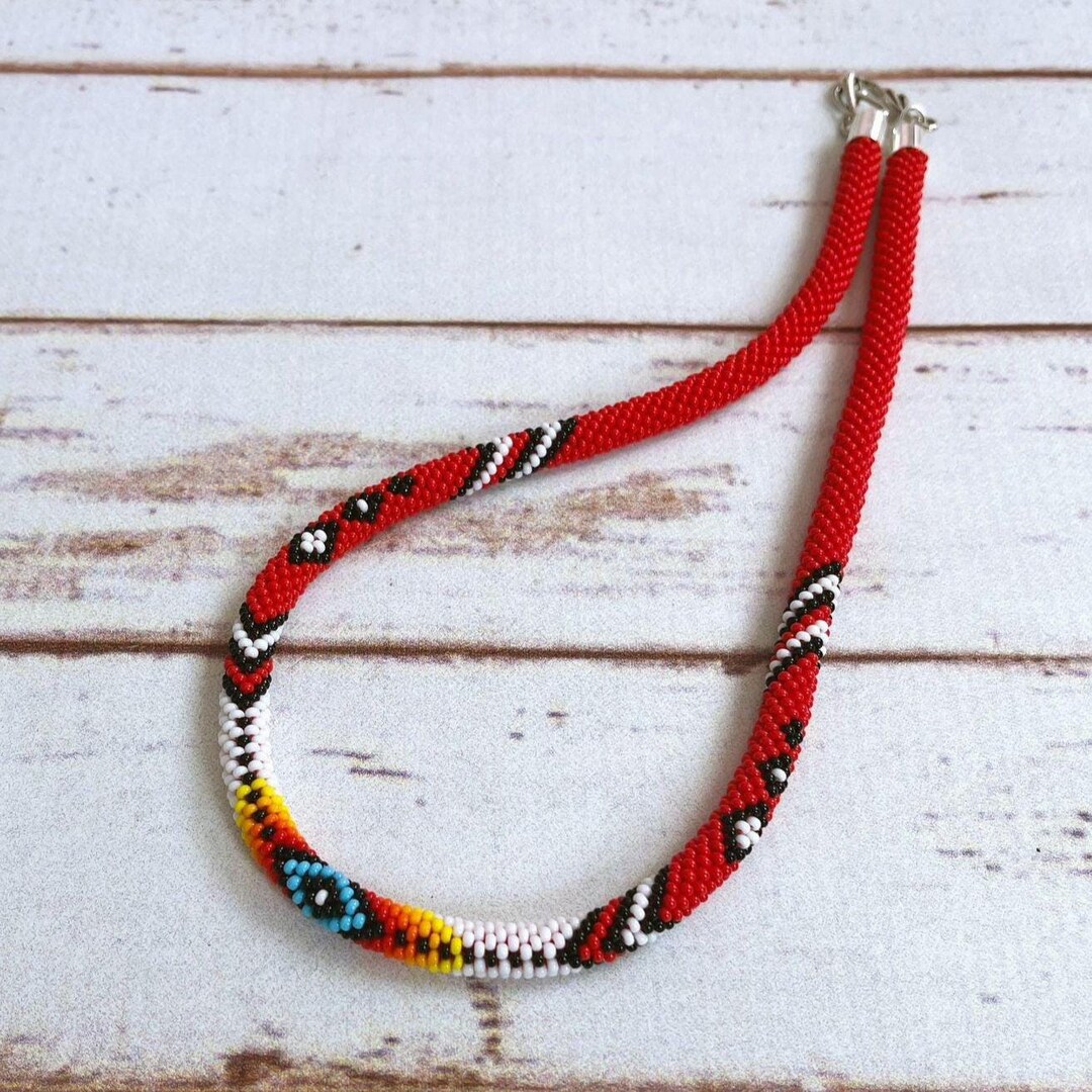 Ethnic Tribal SW Native American Celtic Bead Work, Bead Crochet Red ...