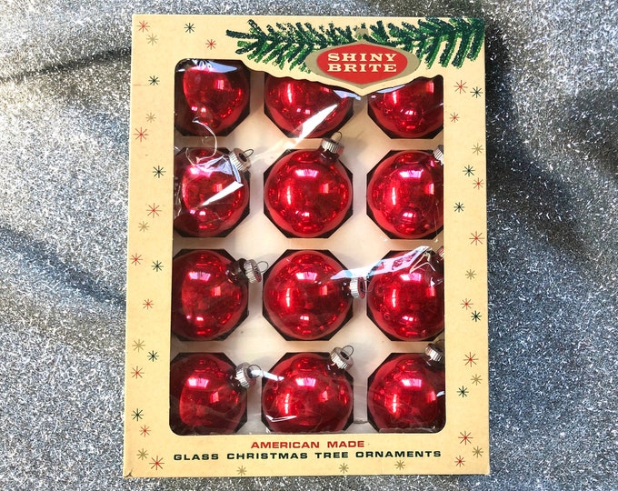 Large Shiny Brite Vintage Boxed Set of 12 Red Bulb / Ball Ornaments in ...