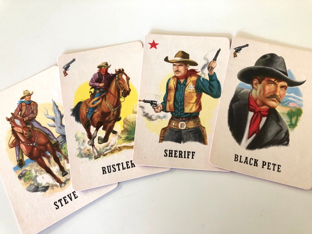 Vintage Cowboy Playing Cards Set of Four 4 1950s Western - Etsy