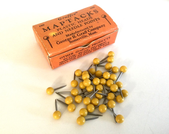 Vintage Push Pin Map Tacks, Graffco Maptacs, 40 Tacks in Box, Small ...