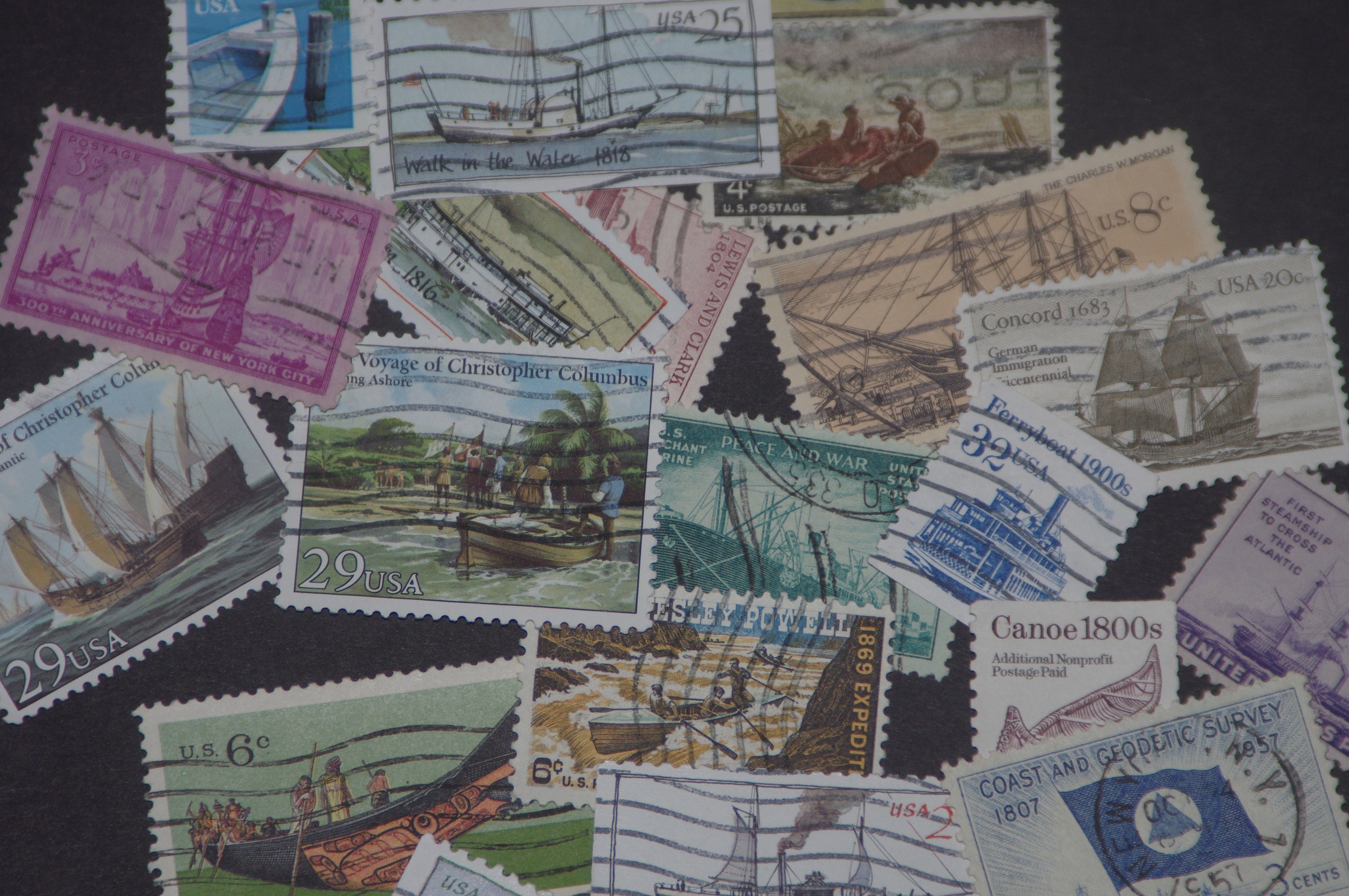 Vintage SHIPS & BOATS Postage Stamps ~ 20 Different, Used, off Paper ...