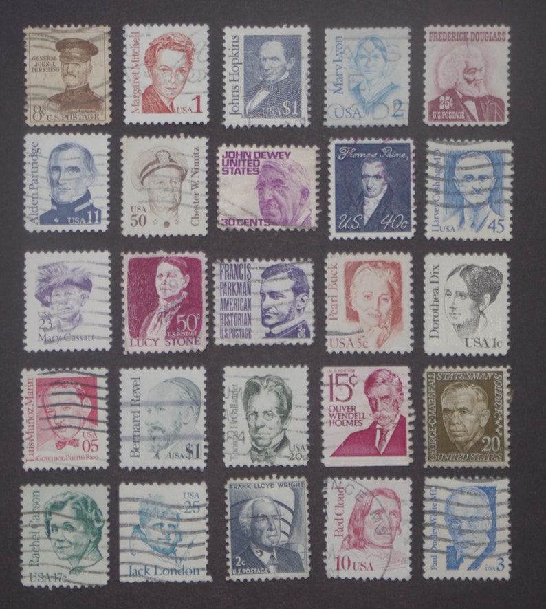 25 Vintage FAMOUS PEOPLE Postage Stamps, Used US Stamps for Collecting ...
