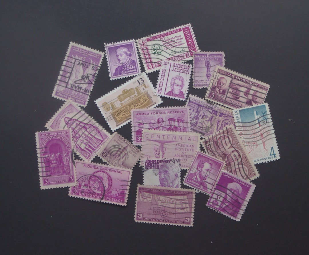 Vintage PINK Postage Stamps ~ 20 Pink, Various Shades, Used, off Paper ...