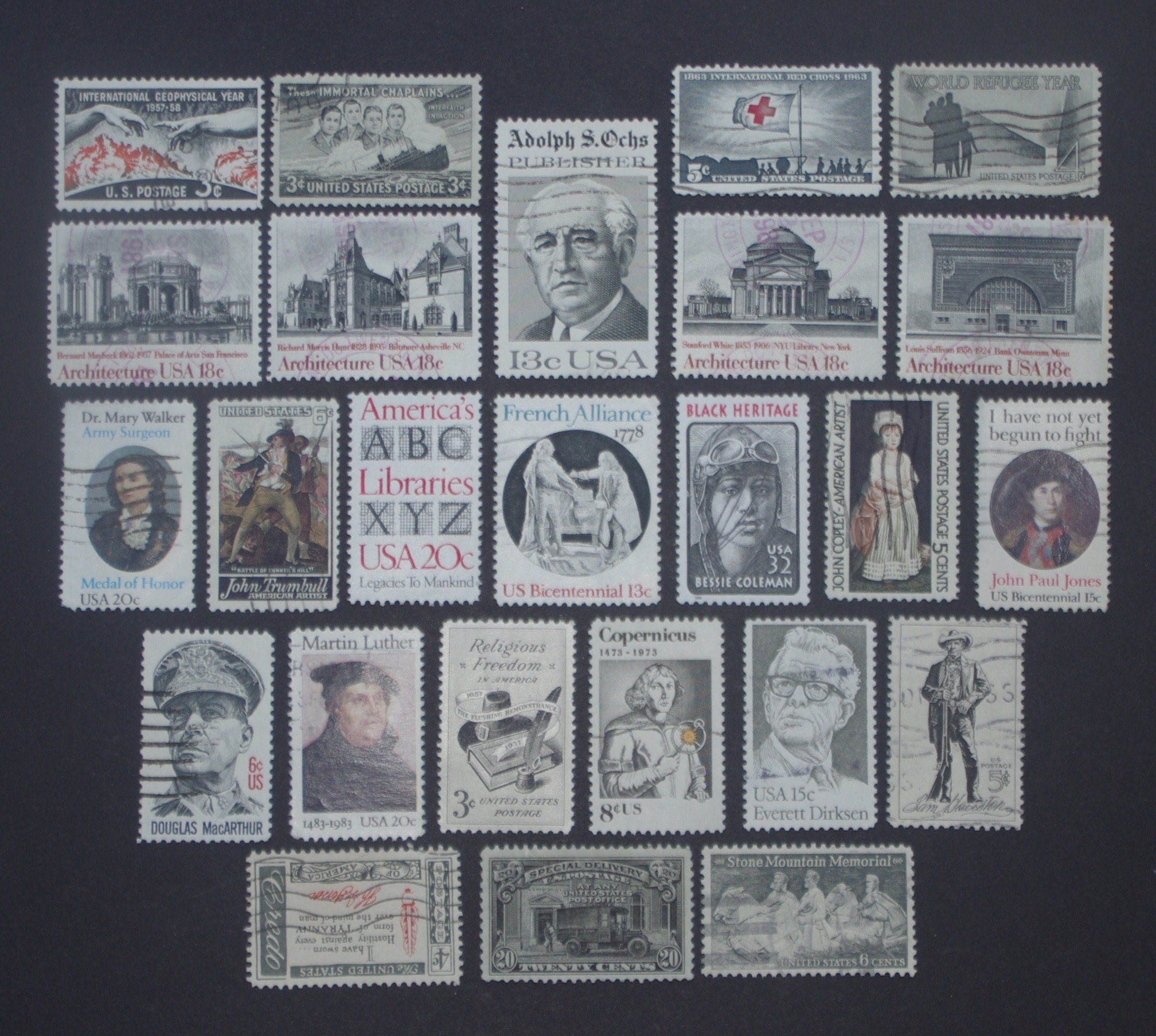 Vintage BLACK Postage Stamps ~ 25 Black, Various Shades, Used, off ...