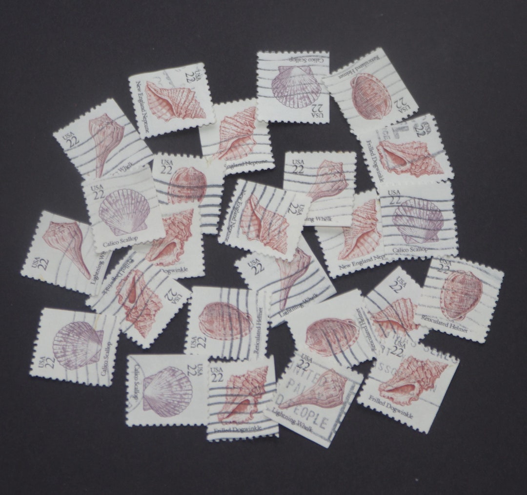 Vintage SEA SHELLS Postage Stamps ~ 5 Sets of 5 Used, off Paper ...