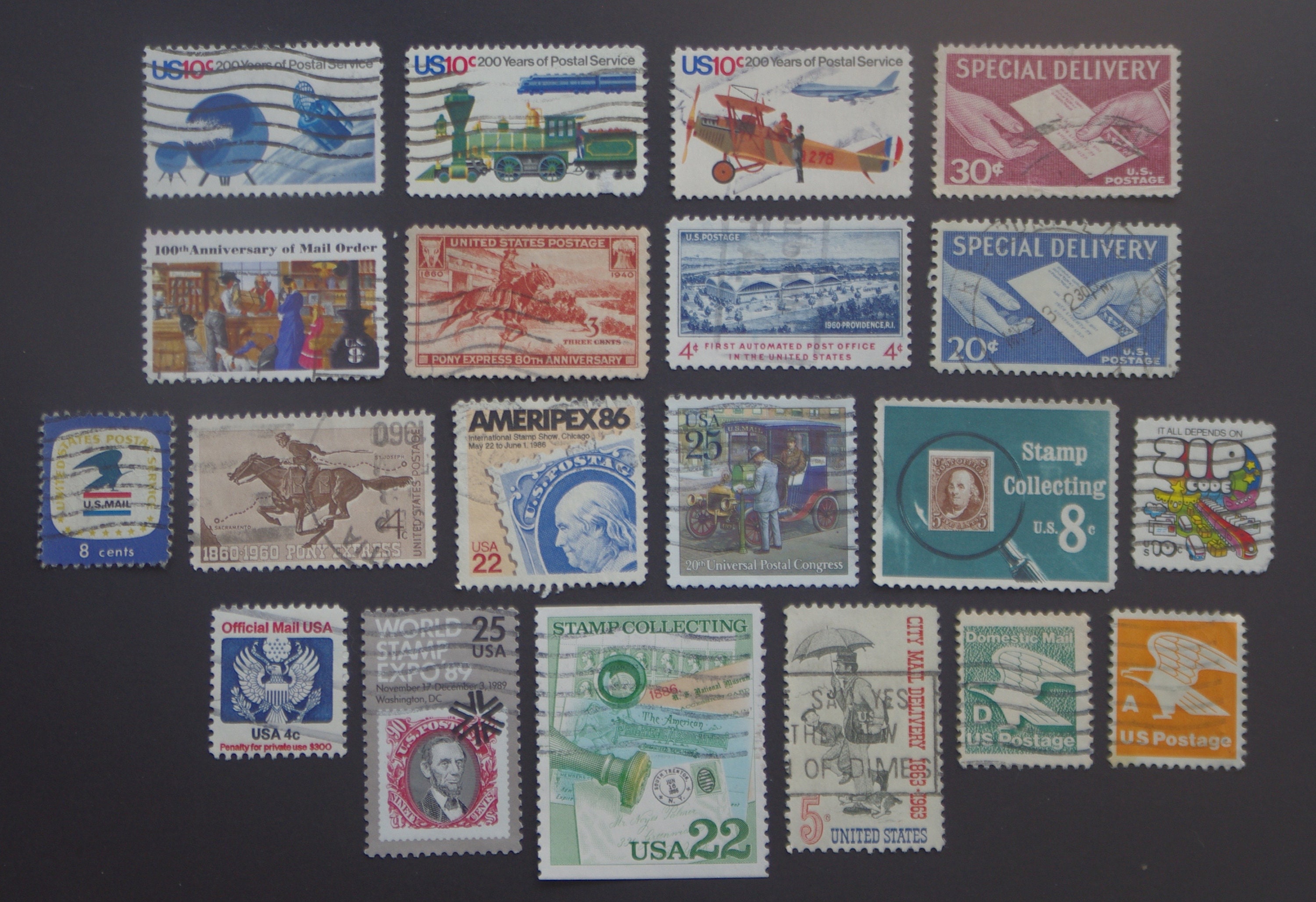 Vintage POSTAL SERVICE Postage Stamps ~ 20 Different, Used, off Paper ...