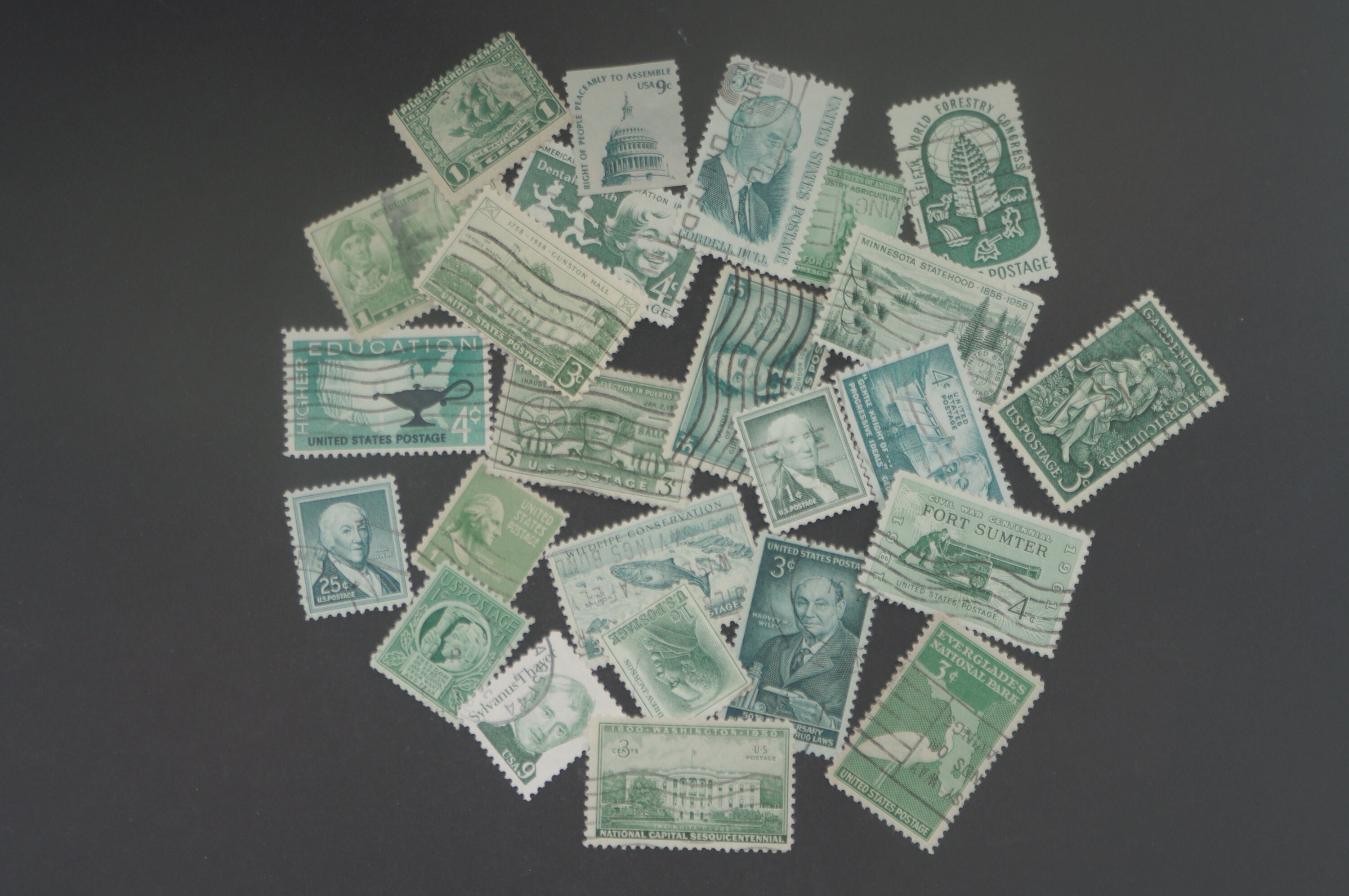 Vintage GREEN Postage Stamps ~ 25 Green, Various Shades, Used, off ...