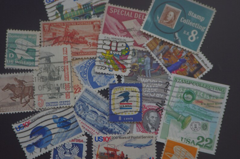 Vintage POSTAL SERVICE Postage Stamps ~ 20 Different, Used, off Paper ...