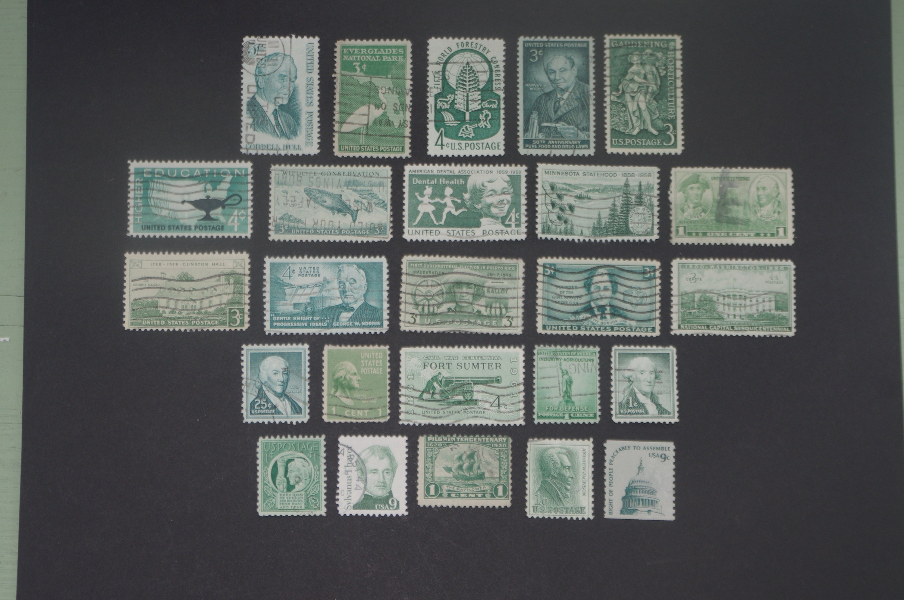 Vintage GREEN Postage Stamps ~ 25 Green, Various Shades, Used, off ...