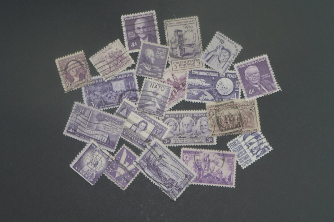 Vintage PURPLE Postage Stamps, Set of 20 Used US Stamps for Collecting ...