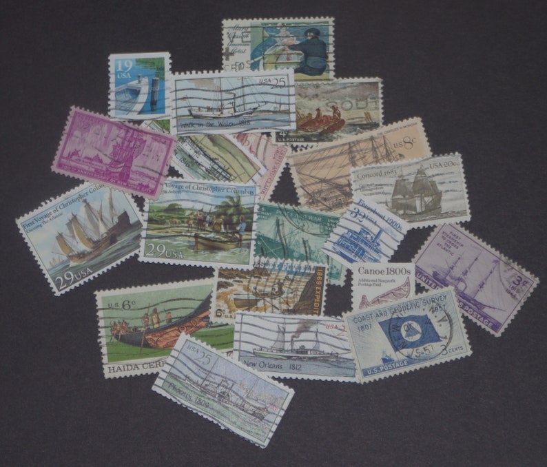Vintage SHIPS & BOATS Postage Stamps, Set of 20 Used US Stamps for ...