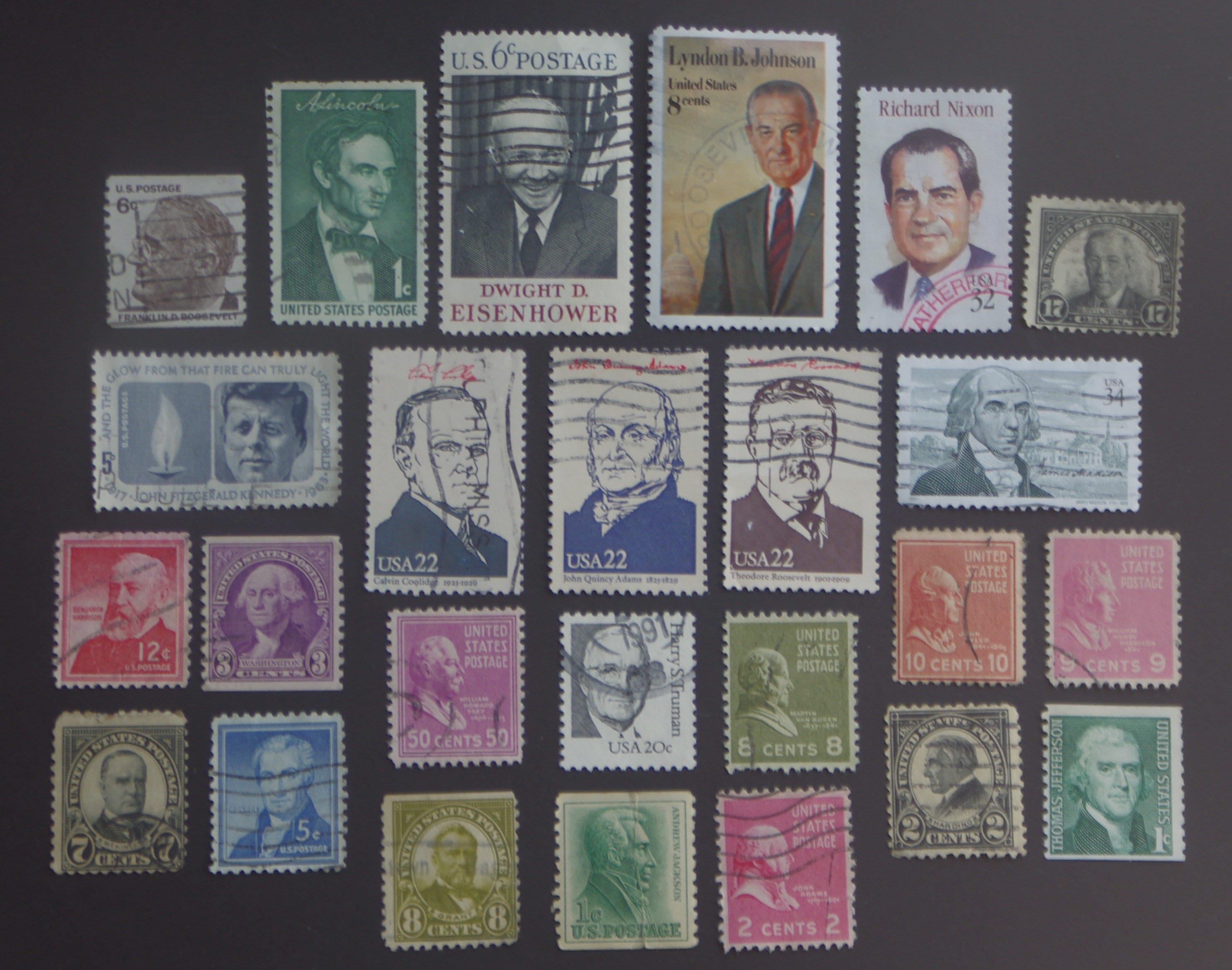 Vintage U.S. PRESIDENTS Postage Stamps ~ 25 Different, Used, off Paper ...