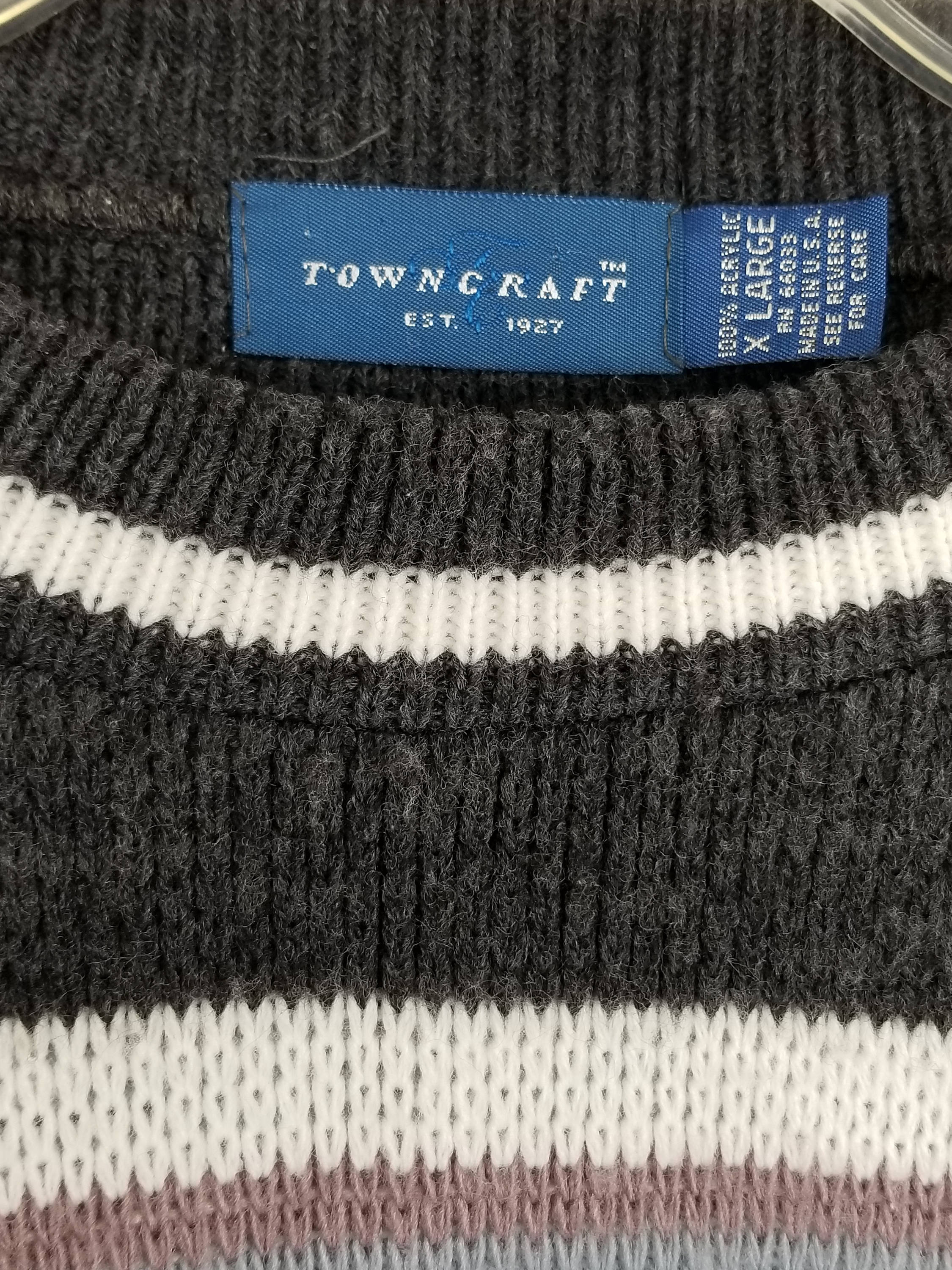 TOWNCRAFT Vintage Long Length Multi-colored Geometric Gray Pink Sweater ...