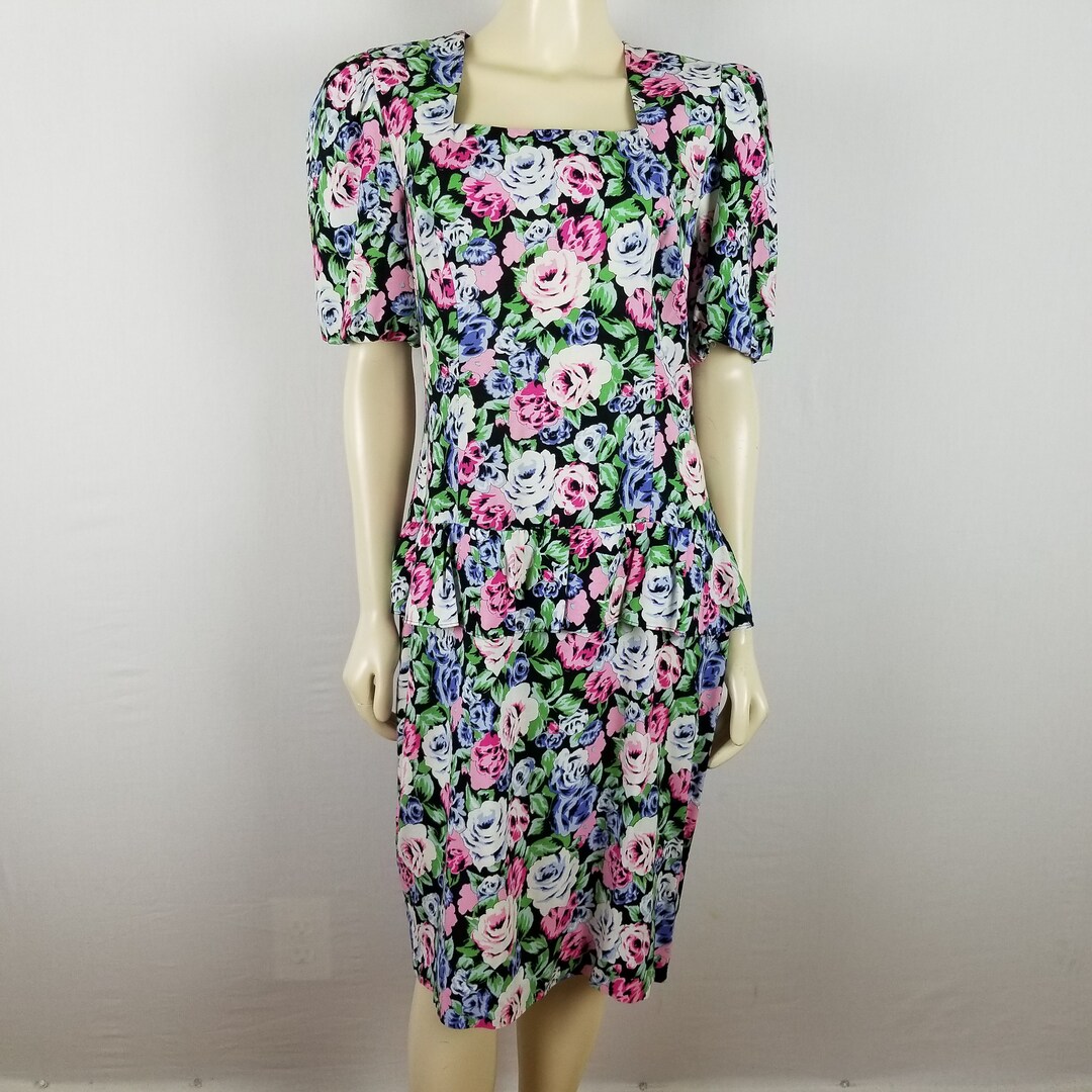 Vintage Jane Singer Petites Short Sleeved Floral Peplum Waist Dress Sz ...