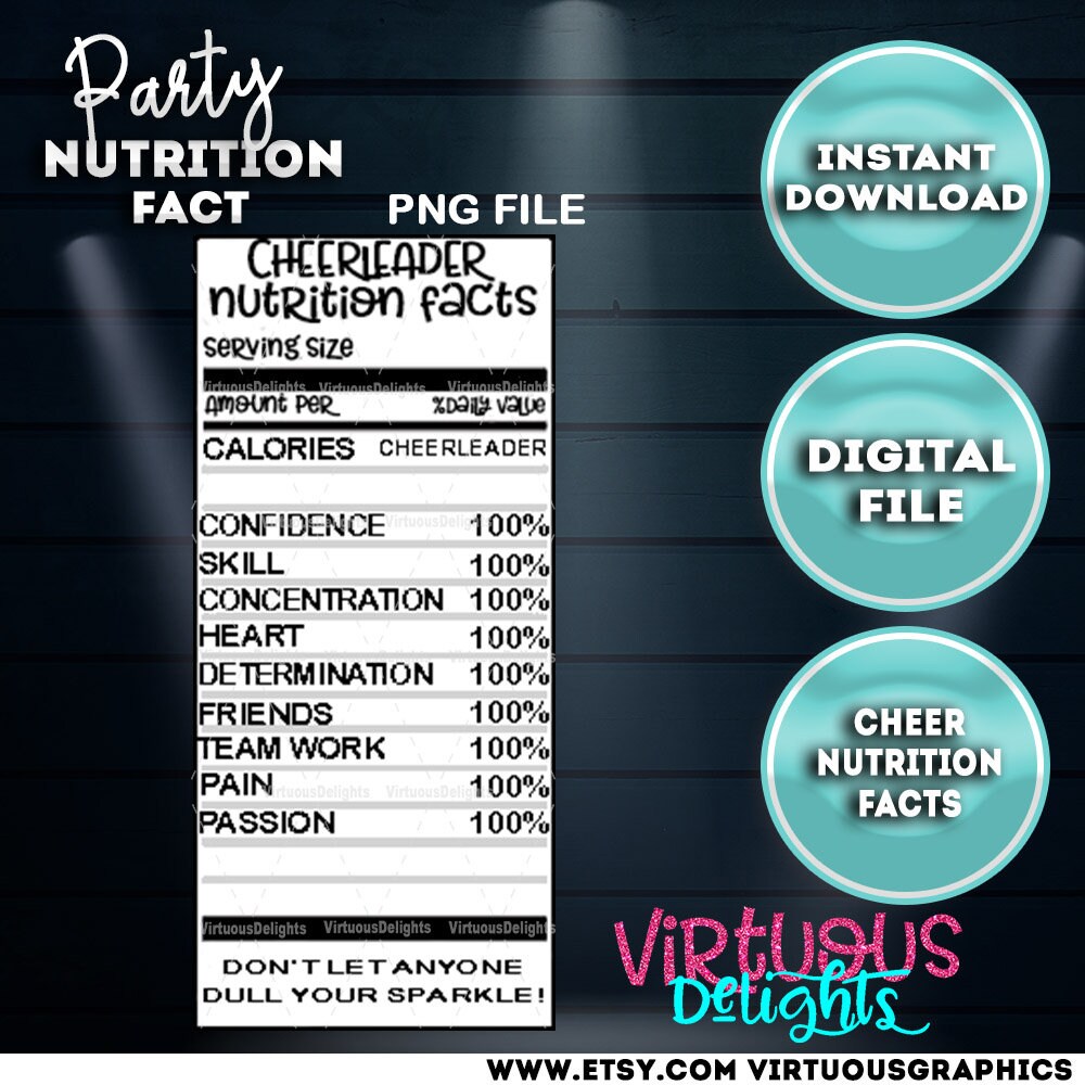 Cheerleader Nutrition Fact Label, Party Favor Nutrition Label ...