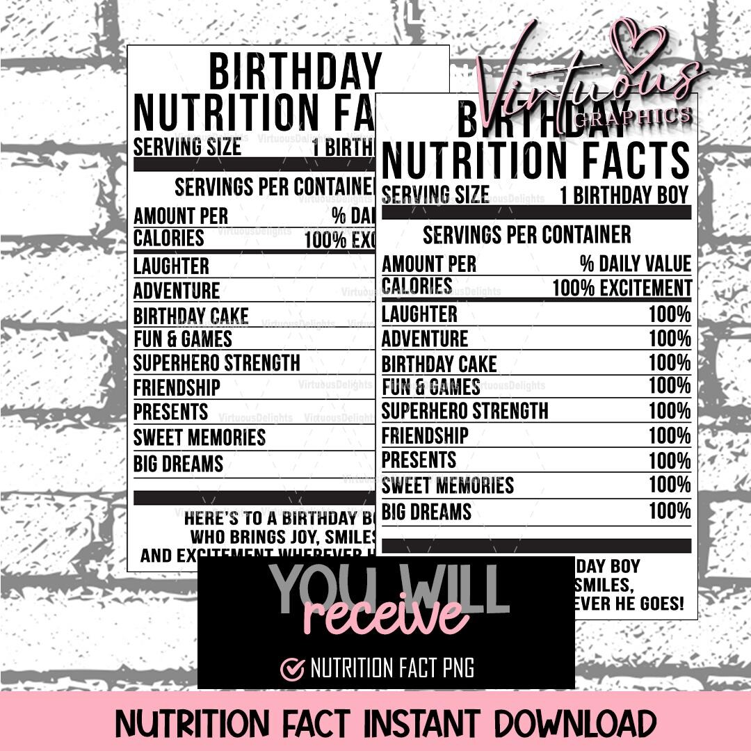 Birthday Boy Nutrition Facts Label - Custom Party Favor Printable for ...
