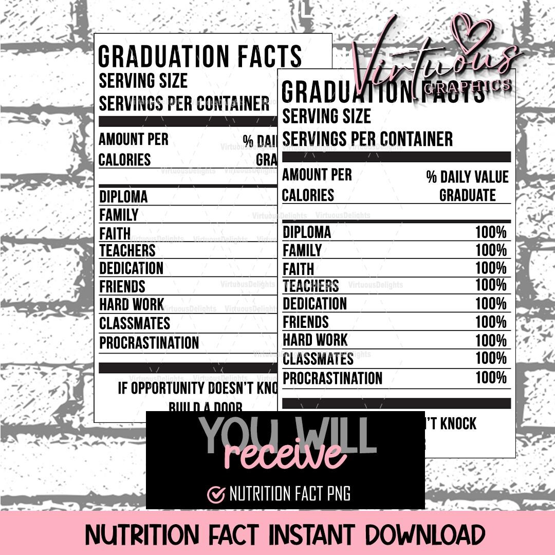 Graduation Nutrition Fact Label, Party Favor Nutrition Label, Nutrition ...