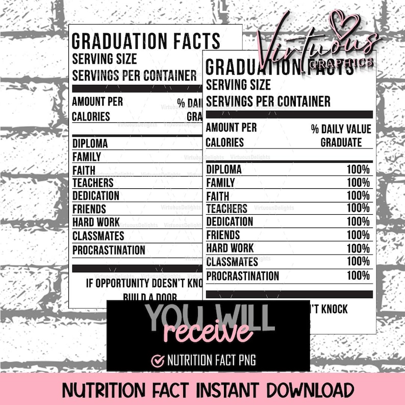 Graduation Nutrition Fact Label, Party Favor Nutrition Label, Nutrition ...