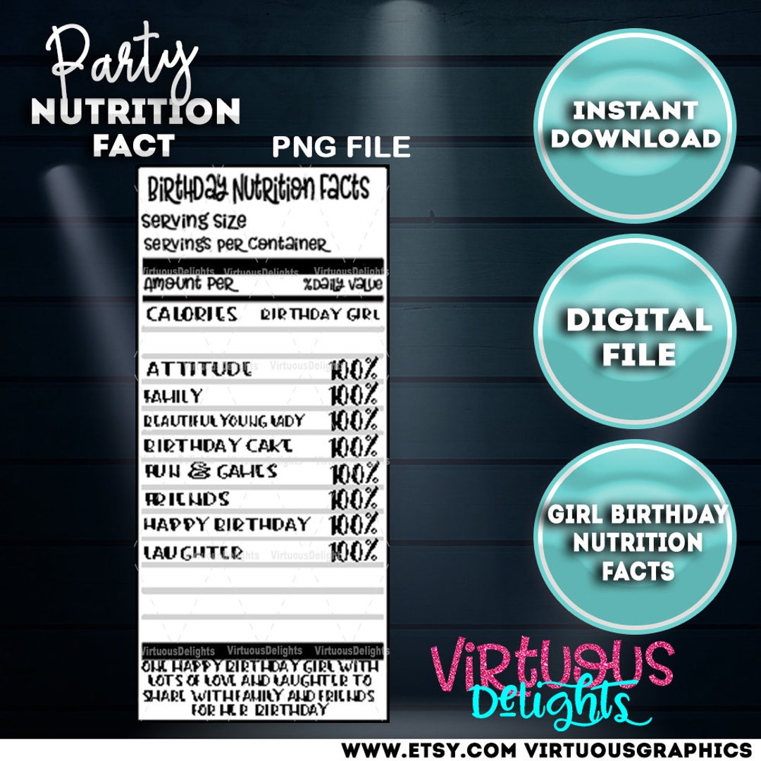 Girls Party Nutrition Fact Label, Party Favor Nutrition Label, Label ...