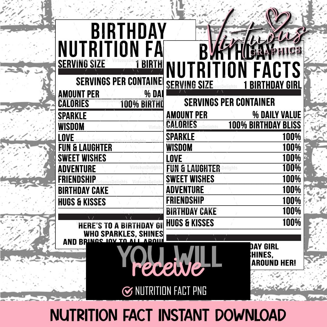Girls Party Nutrition Fact Label, Party Favor Nutrition Label, Label ...