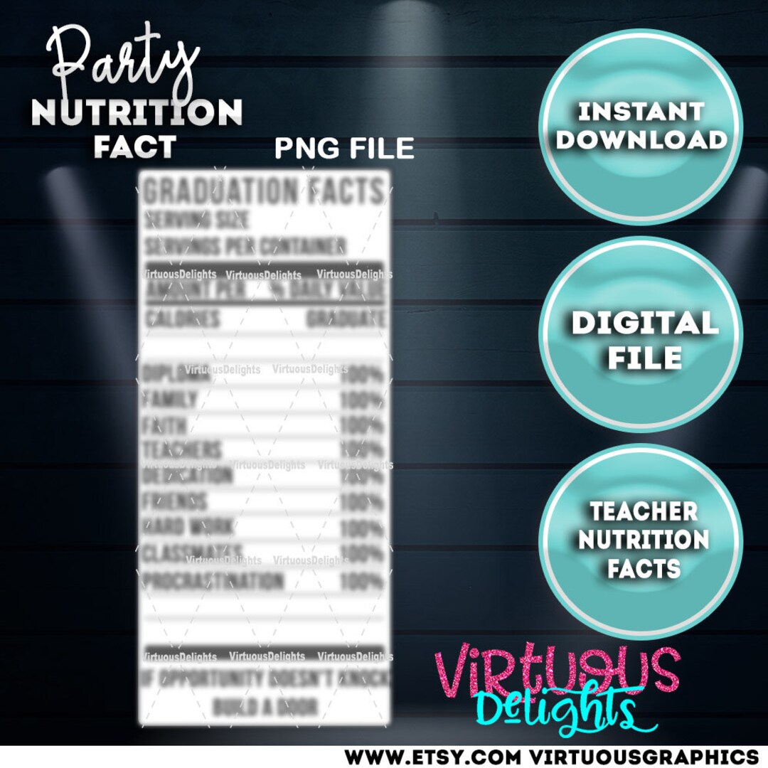 Graduation Nutrition Fact Label, Party Favor Nutrition Label, Nutrition ...