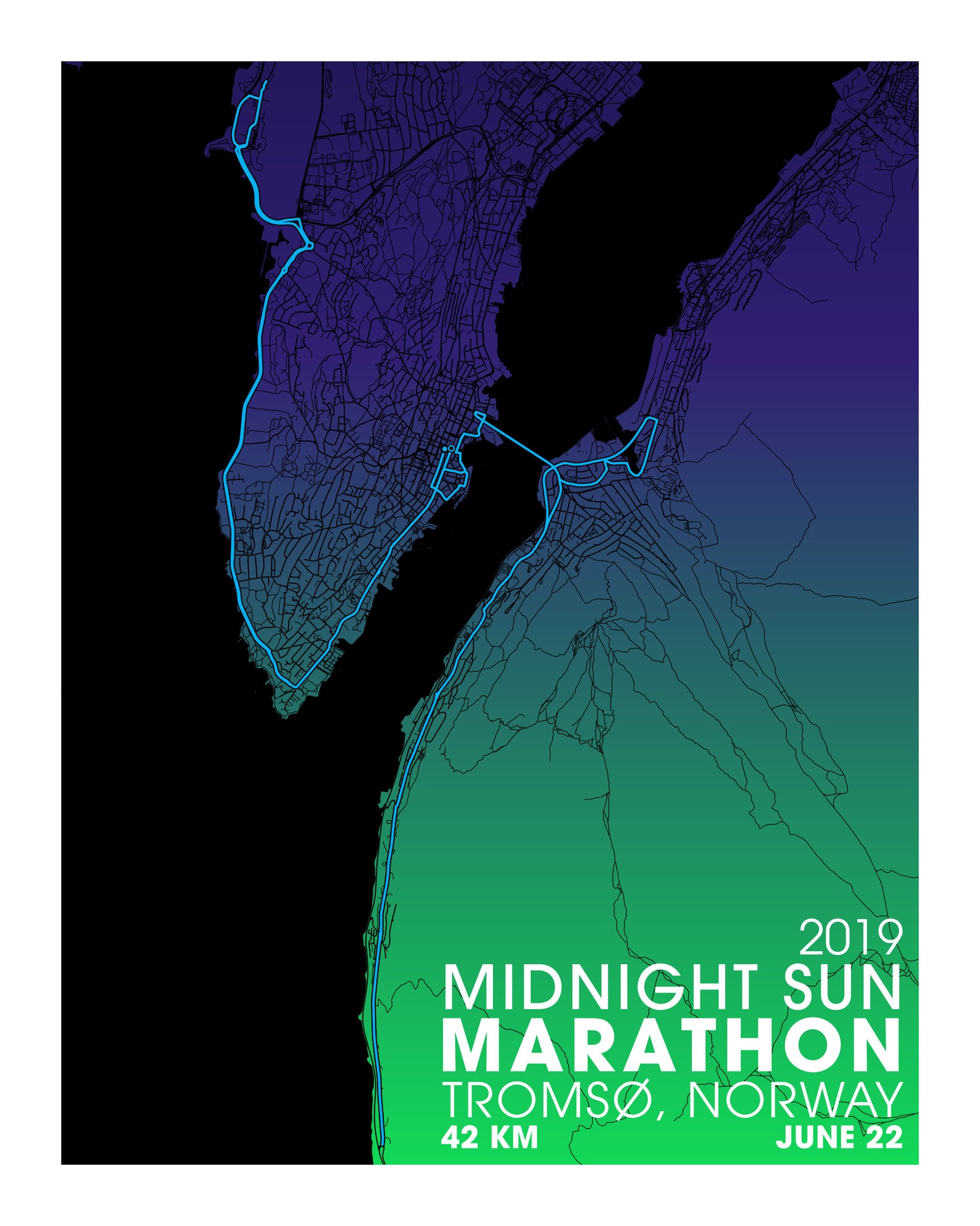 2019 Midnight Sun Marathon Map Print / Tromso Norway / - Etsy