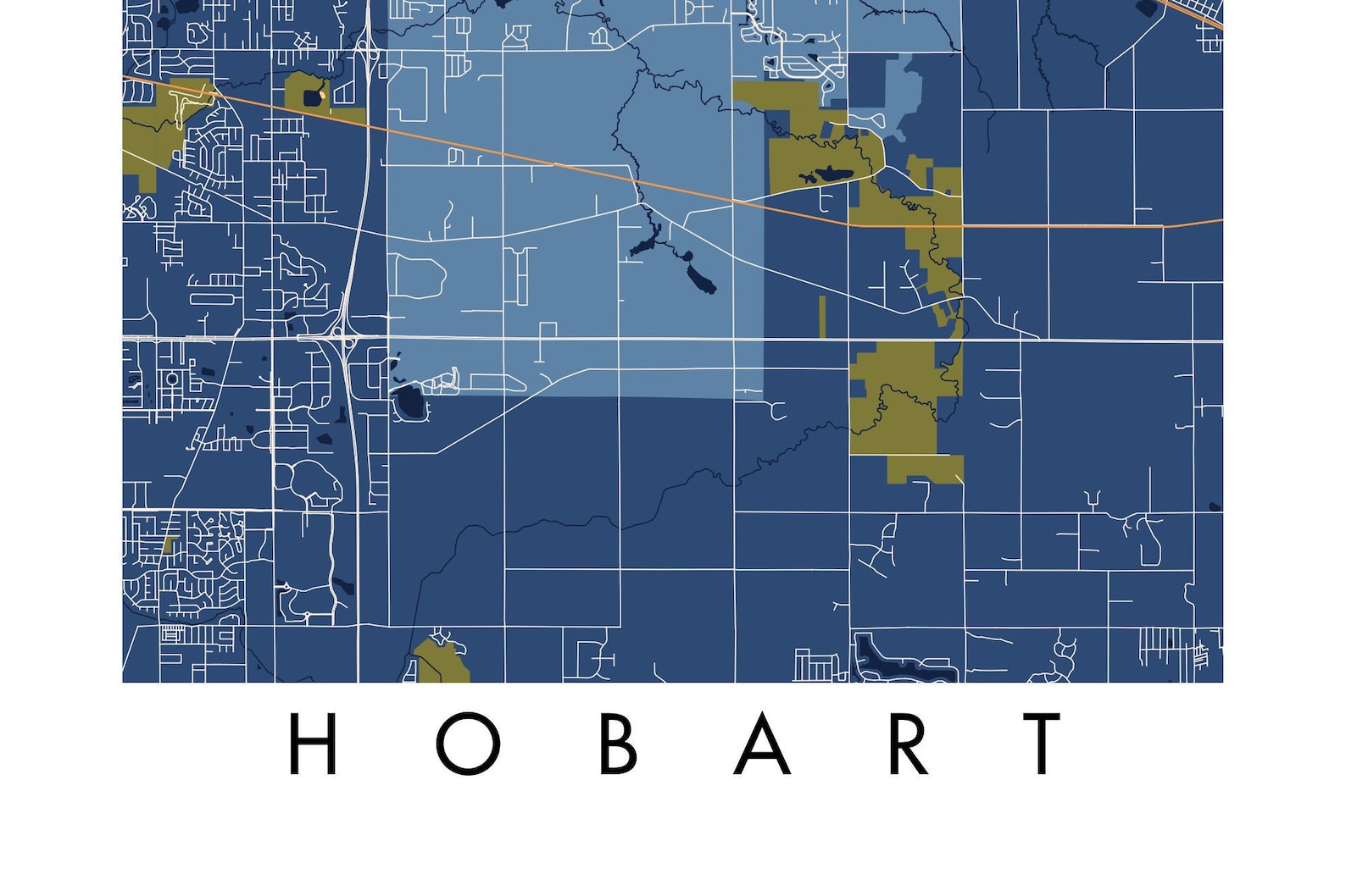 Hobart Indiana Map Print Wall Art - Etsy