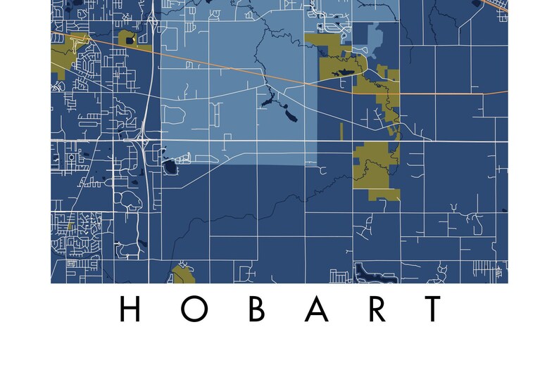 Hobart Indiana Map Print Wall Art - Etsy