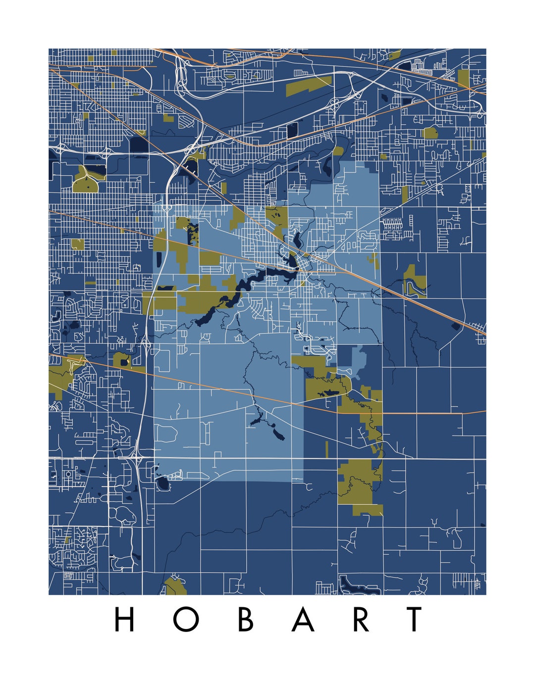 Hobart Indiana Map Print Wall Art - Etsy
