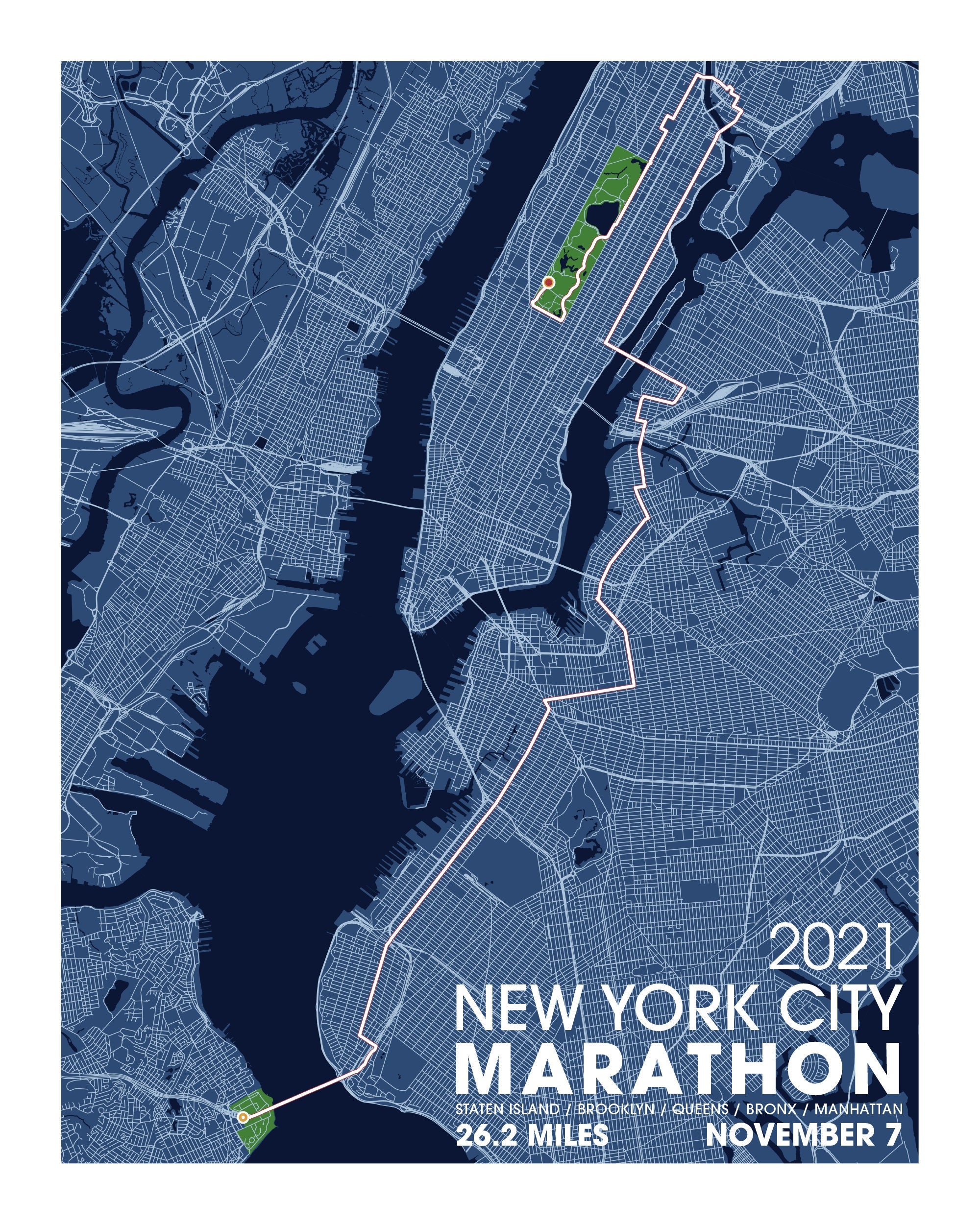 2021 NYC Marathon Map / Unframed Paper Print - Etsy